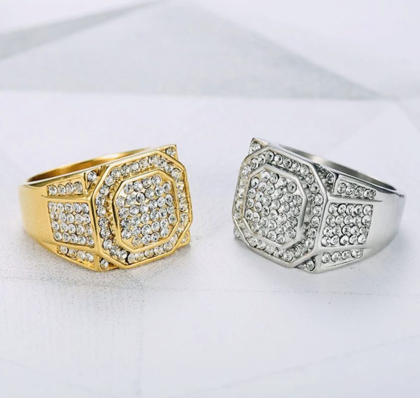 Men Ring Luxury Hip Hop Full Diamond Plated Stainless Steel - StavFashion